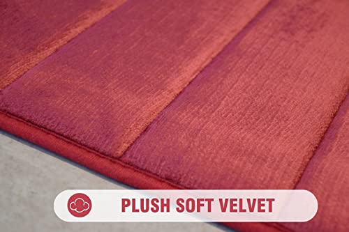 SUYAOVO Striped Memory Foam Bathroom Rug Mat, Non-Slip, Soft and Absorbent Thick Bath Carpets, Machine Washable Bath Rugs for Bathroom Floor, Tub, and Shower (Dark Red, 20x32 inches)