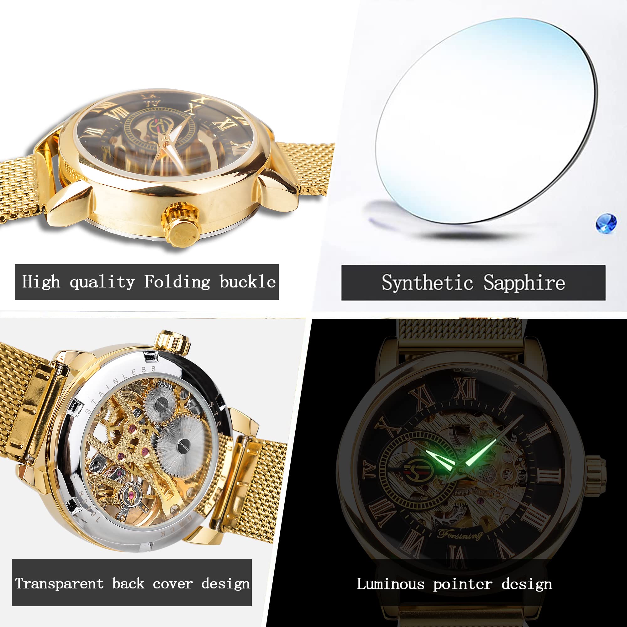 FORSINING Steampunk Watches Women's Skeleton Watch Golden Mechanical Watch for Women Minimalist Retro Design Staempunk Mechanical Skeleton Wrist Watch Transparent