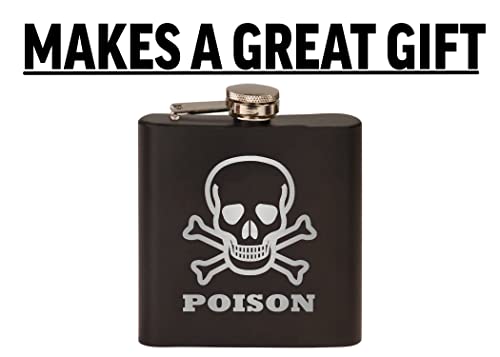 Rogue River Tactical Funny Poison Skull and Crossbones Stainless Steel Hip Flask Premium Matte Black Makes a Great Gift For Him Dad Father Gag Joke Gift