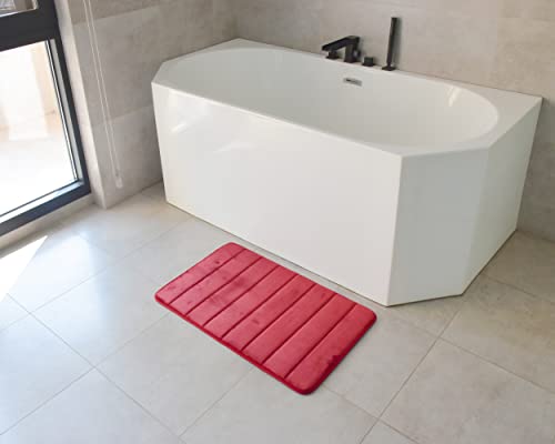 SUYAOVO Striped Memory Foam Bathroom Rug Mat, Non-Slip, Soft and Absorbent Thick Bath Carpets, Machine Washable Bath Rugs for Bathroom Floor, Tub, and Shower (Dark Red, 20x32 inches)