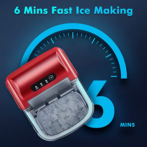 Ice Maker Countertop 9 ice Cubes Ready in 6 Mins with Handle, Portable Ice Machine with ice Scoop and Basket Self-Cleaning Ice Makers, Up to 26 lbs for Home Kitchen Office Bar Party(RED
