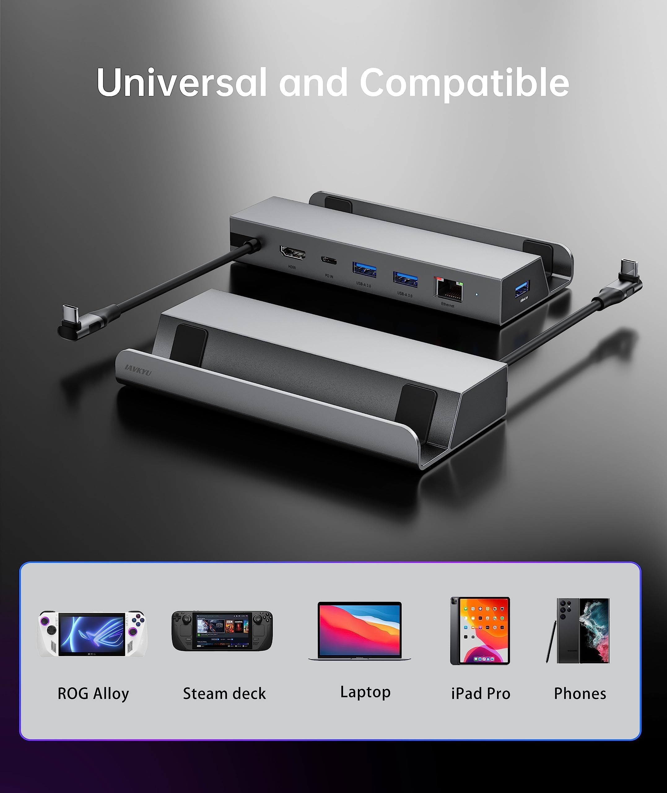 Steam Deck Dock 4K 60Hz, 6-in-1 Docking Station Compatible with Lenovo Legion Go, Steam Deck OLED, ASUS ROG Alloy, Steam Deck Accessories with 3 USB-A 3.0, 100W PD, 1000M RJ45, Aluminum Alloy Shell