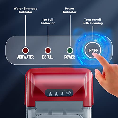 Ice Maker Countertop 9 ice Cubes Ready in 6 Mins with Handle, Portable Ice Machine with ice Scoop and Basket Self-Cleaning Ice Makers, Up to 26 lbs for Home Kitchen Office Bar Party(RED