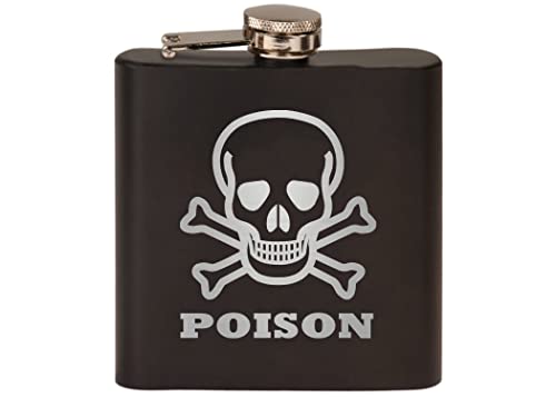 Rogue River Tactical Funny Poison Skull and Crossbones Stainless Steel Hip Flask Premium Matte Black Makes a Great Gift For Him Dad Father Gag Joke Gift
