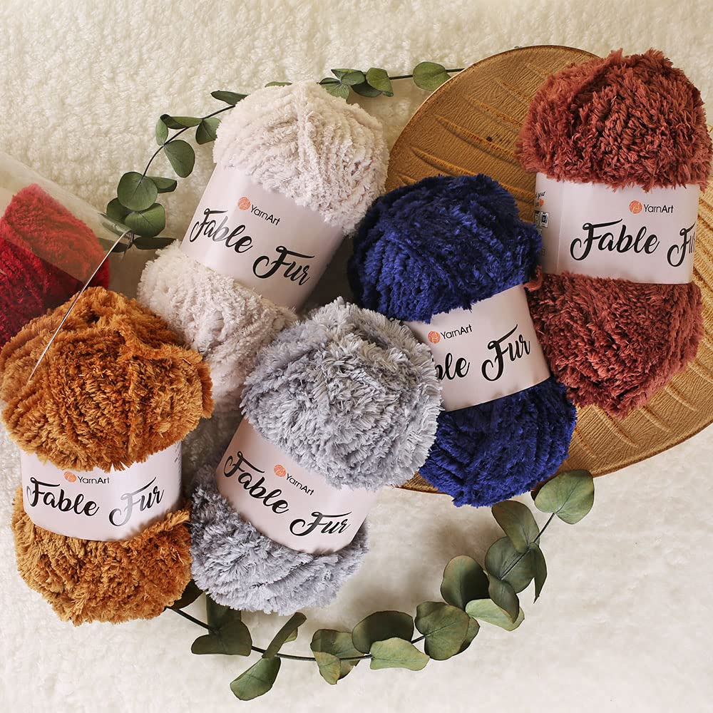 1 Skein YarnArt Fable Fur Yarn for Knitting and Crocheting Baby Clothes, Blankets and Accessories, 100% Micro Polyester, 100 gr (3.5 oz) / 100 m (109 Yards) Blue - 974