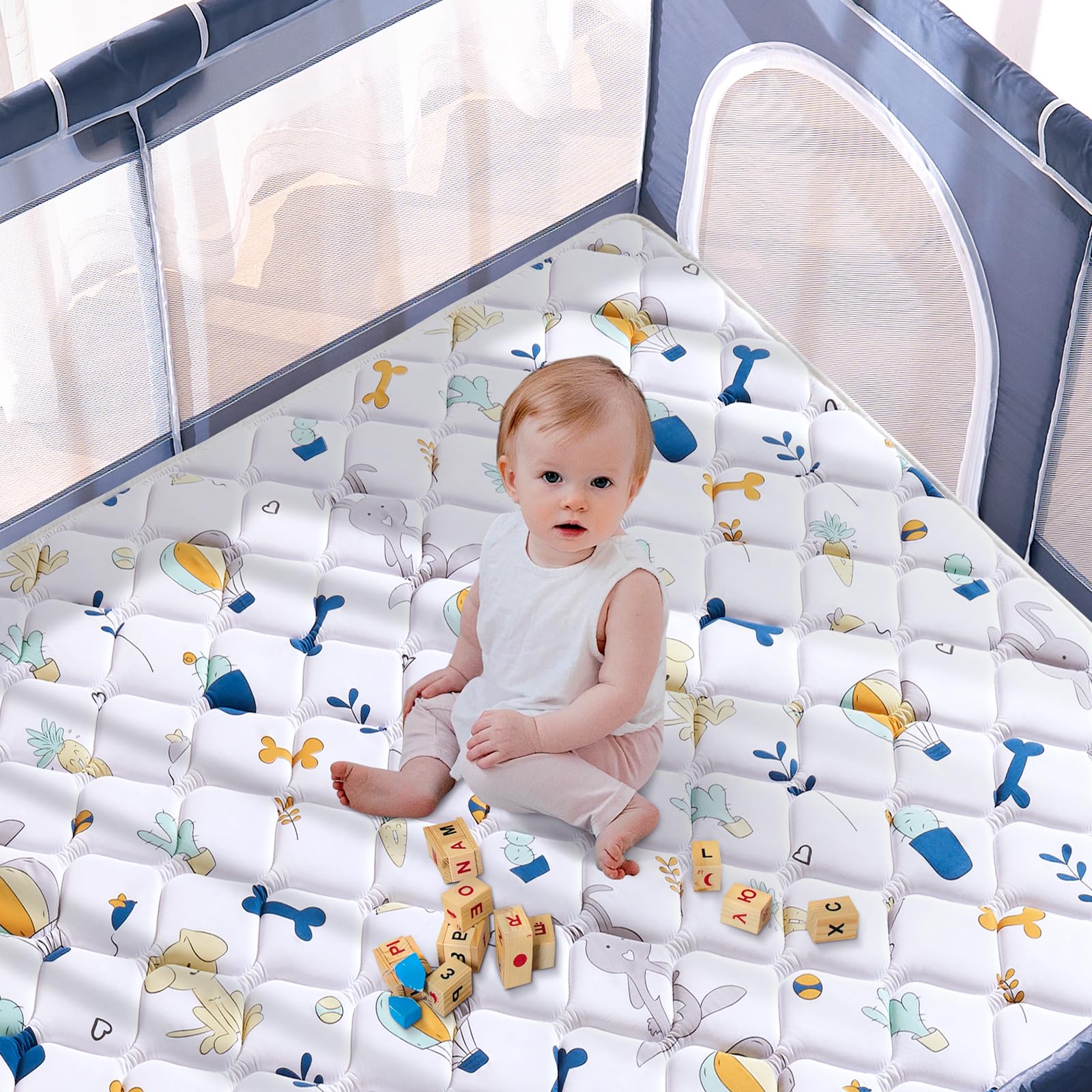 Premium Baby Play Mat 50" X 50", Thicken Foam One-Piece Crawling Mat, Non-Slip Cushioned Baby Playmats for Infants, Babies, Toddlers, Foldable and Machine Washable