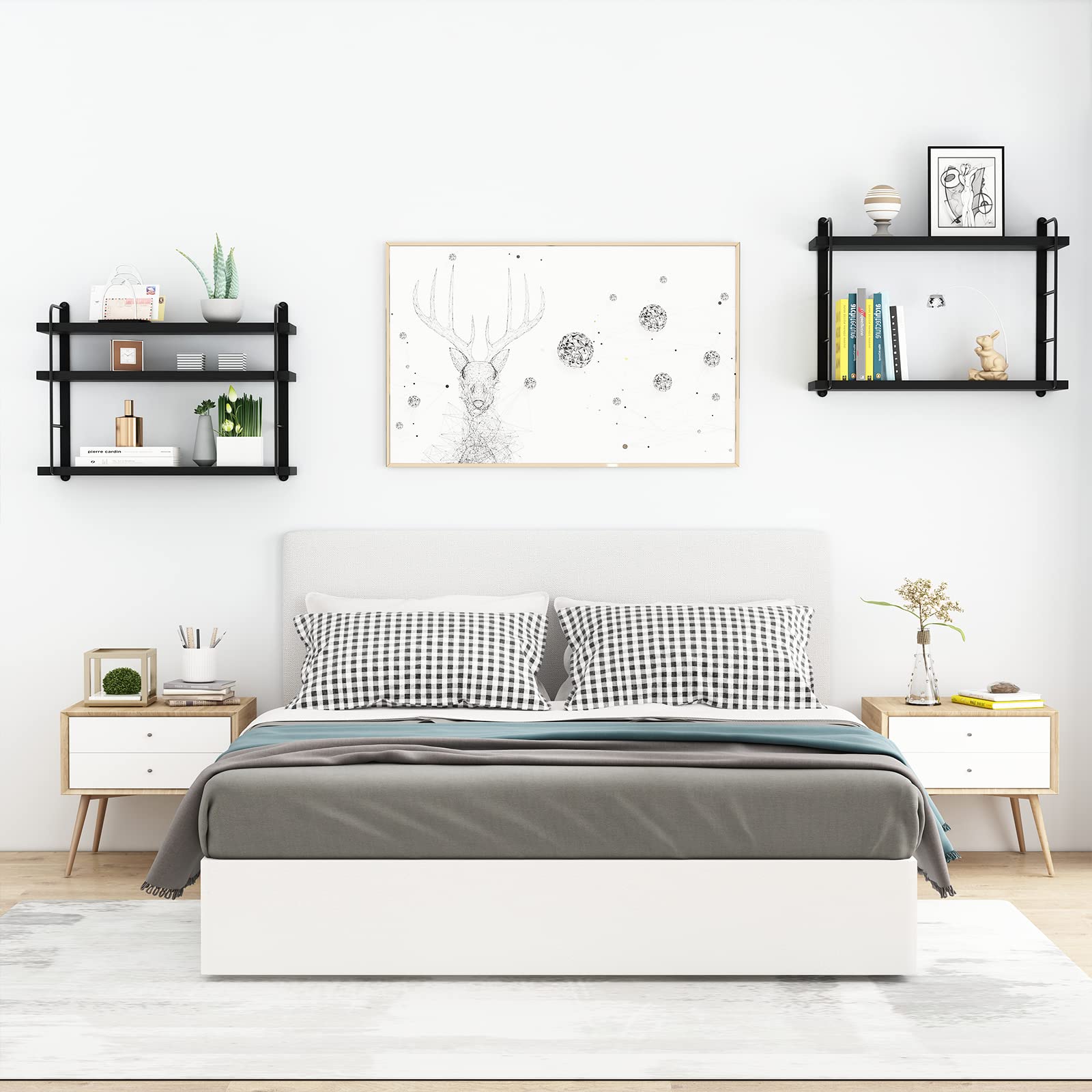MXCSE Wall Mounted Floating Shelves, Wall Shelves, Rustic Wall Decor Wood Shelves for Bedroom, Living Room, Bathroom and Kitchen Storage, Easy Installation (5, Black)