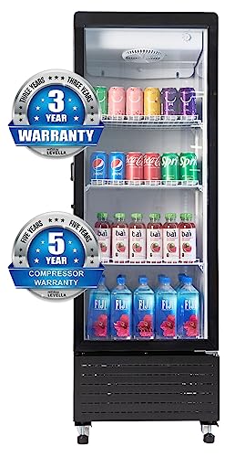 PremiumLevella Glass Door Display Refrigerator 7.6 cu ft Commercial Beverage Cooler Merchandiser With Sleek LED Light Strip