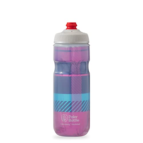 Polar Bottle Breakaway Insulated Bike Water Bottle - BPA Free, Cycling & Sports Squeeze Bottle (Tartan - Bubble Gum Pink/Navy, 20 Oz)