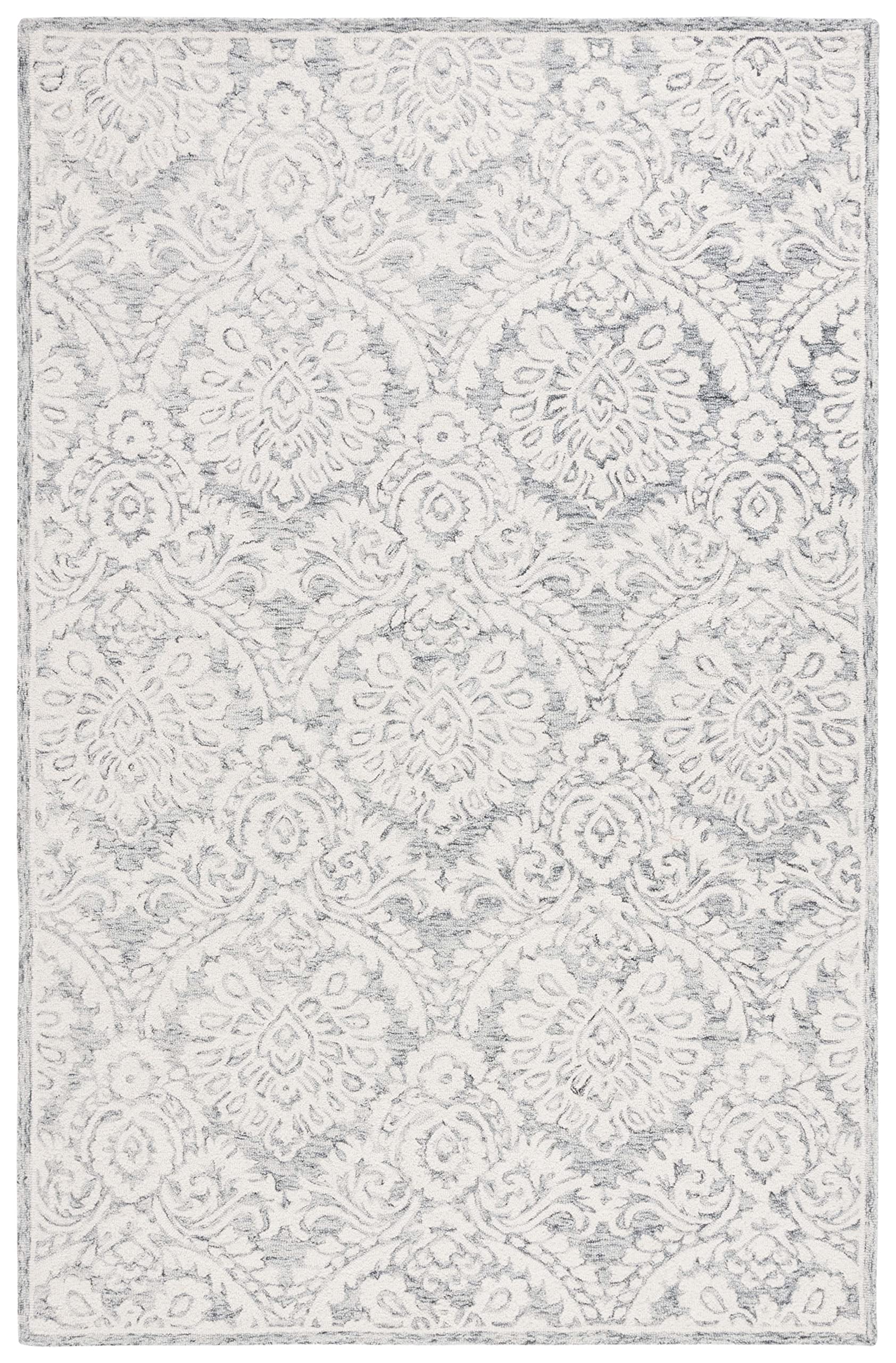 SAFAVIEH Blossom Collection Area Rug - 8' x 10', Grey & Ivory, Handmade Damask Wool, Ideal for High Traffic Areas in Living Room, Bedroom (BLM106H)