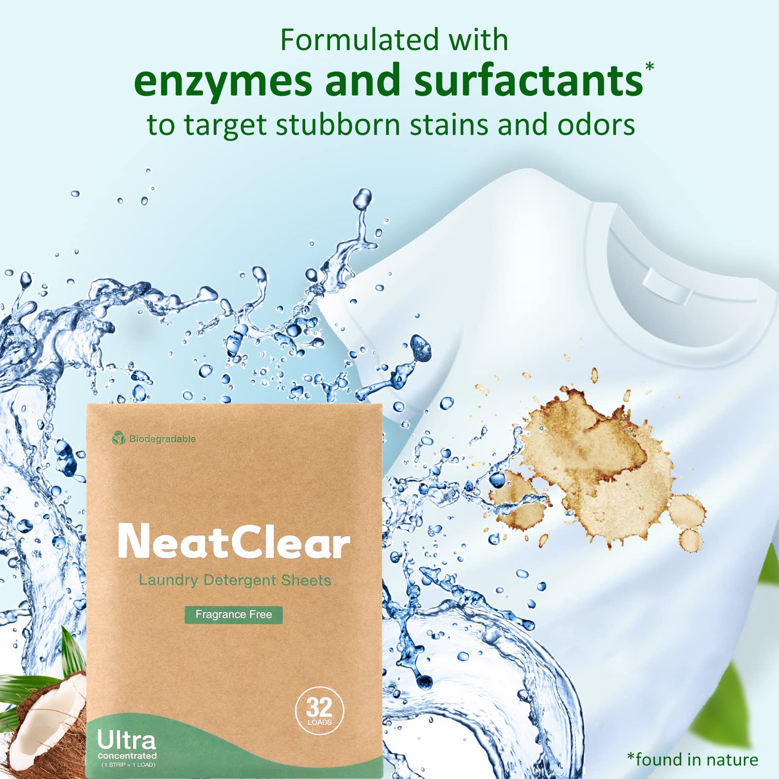 NeatClear Laundry Detergent Sheets - Travel Size - Fragrance Free 32 Strips (32 Loads) - Concentrated Liquidless Laundry Soap - No Mess - Space-Saving - for Travel, Apartments, Dorms, Sink