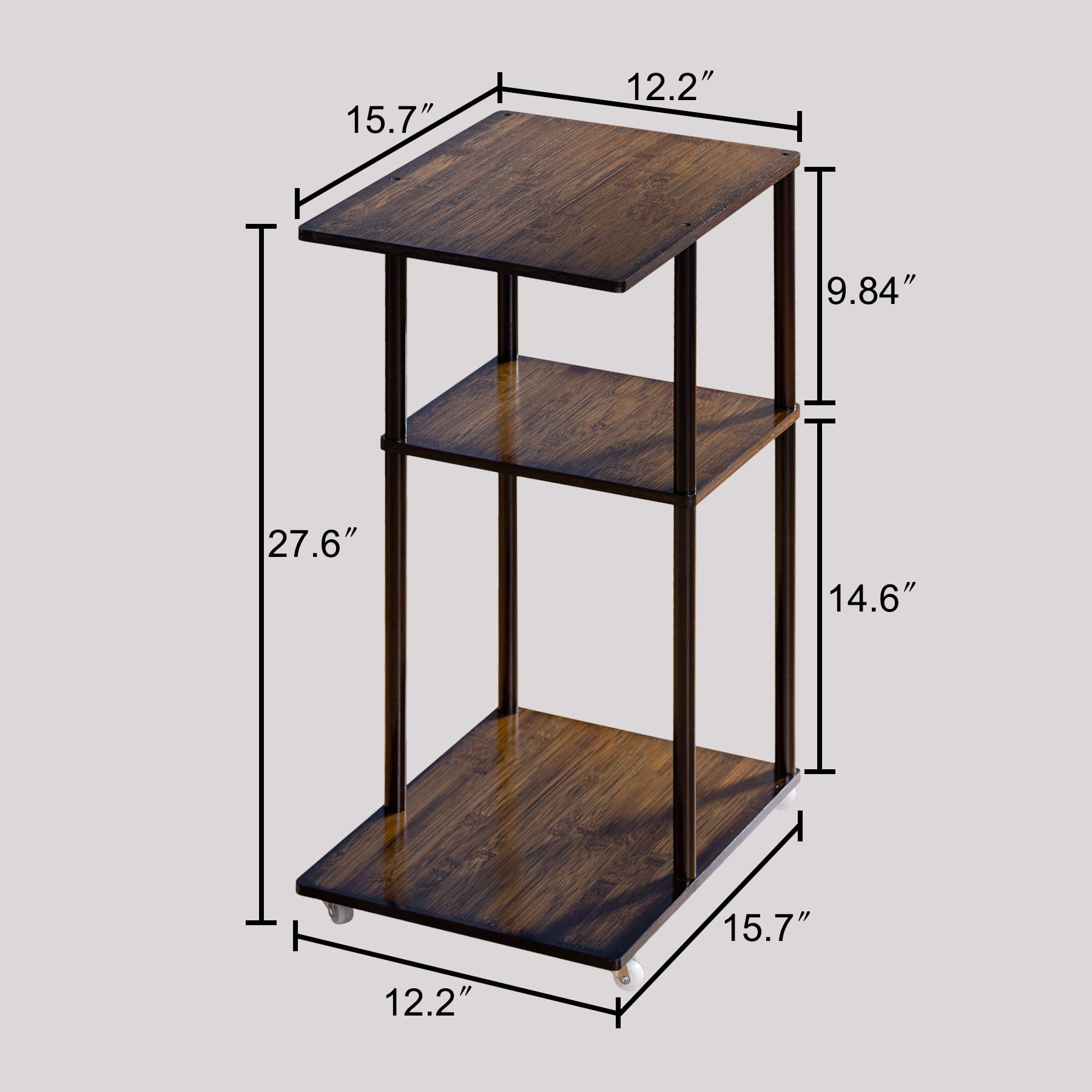 Bamboo Rolling Nightstand End Table - 3-Tier Side Table with Modern Design for Home, Bedroom, Office, and Dorm - Versatile Bedside Furniture and Accent End Table Chest