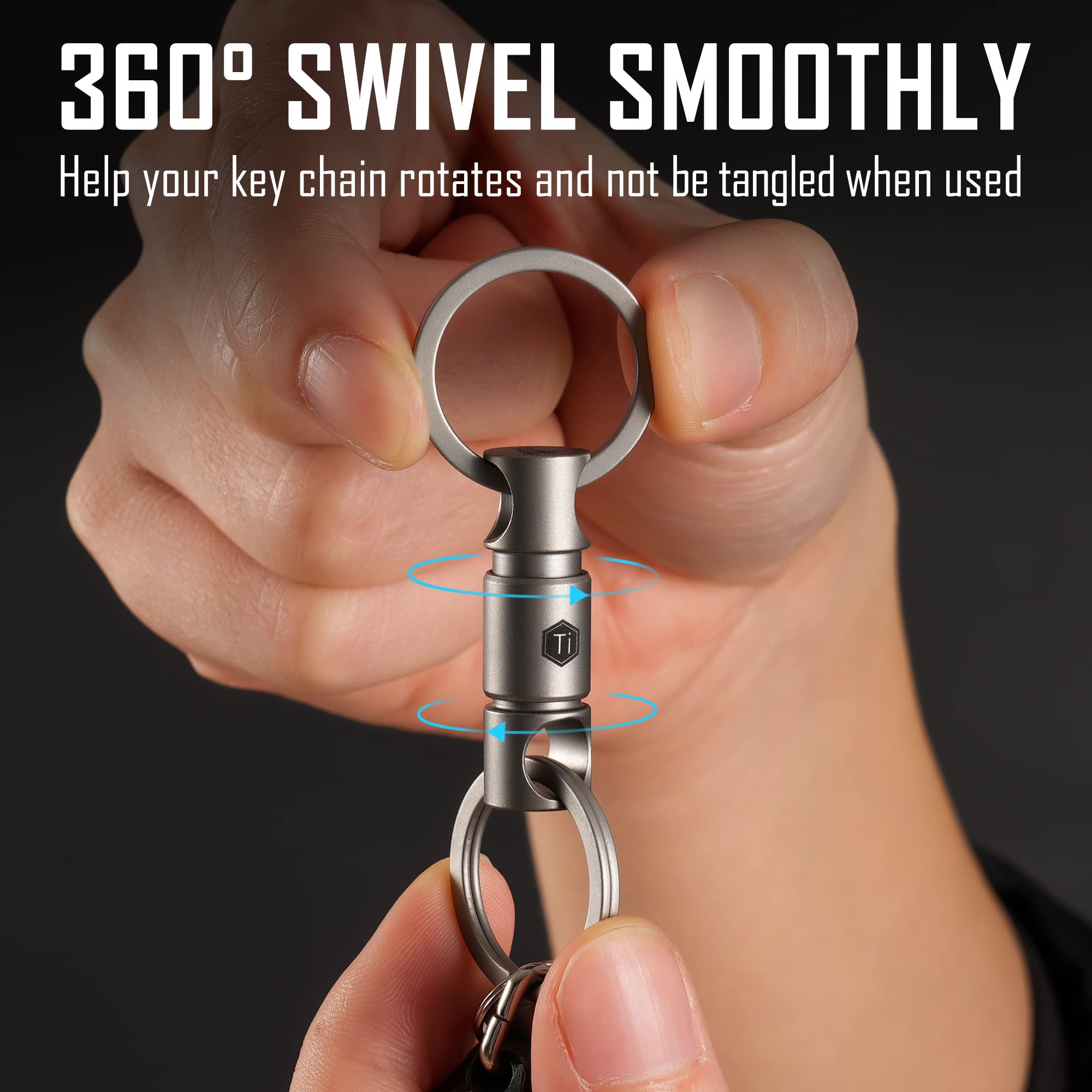KeyUnity KA24 Detachable Key Ring Connector, Double-end Swivel Keychain Titanium Rotatable Key Organizer Linker for Carabine