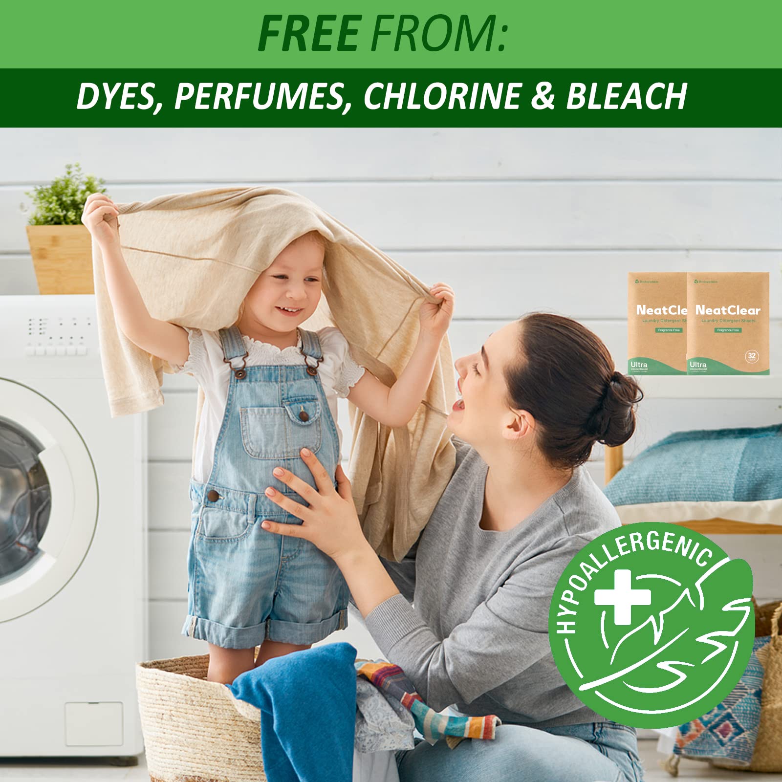 NeatClear Laundry Detergent Sheets - Travel Size - Fragrance Free 32 Strips (32 Loads) - Concentrated Liquidless Laundry Soap - No Mess - Space-Saving - for Travel, Apartments, Dorms, Sink