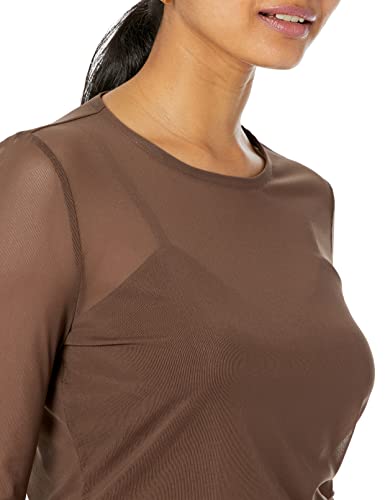 The Drop Women's Zander Mesh Long Sleeve Blouse, Coffee Bean, XXL, Plus Size
