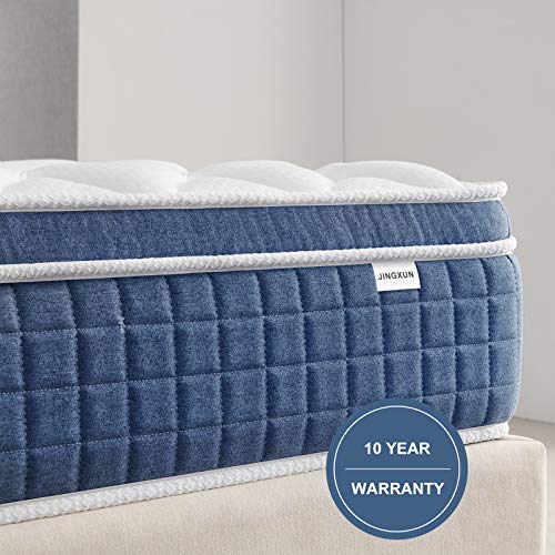 Jingxun King Mattress 14 inch Innerspring Mattress Strong Support Pocket Spring Hybrid Mattress Pressure Relief Bed in a Box Medium Firm Bed Mattress,76"*80"*14"