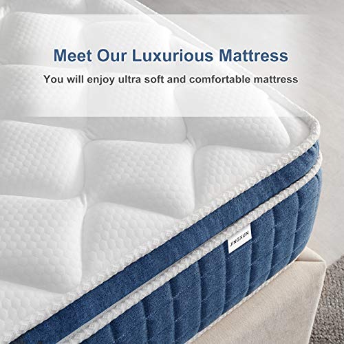 Jingxun King Mattress 14 inch Innerspring Mattress Strong Support Pocket Spring Hybrid Mattress Pressure Relief Bed in a Box Medium Firm Bed Mattress,76"*80"*14"