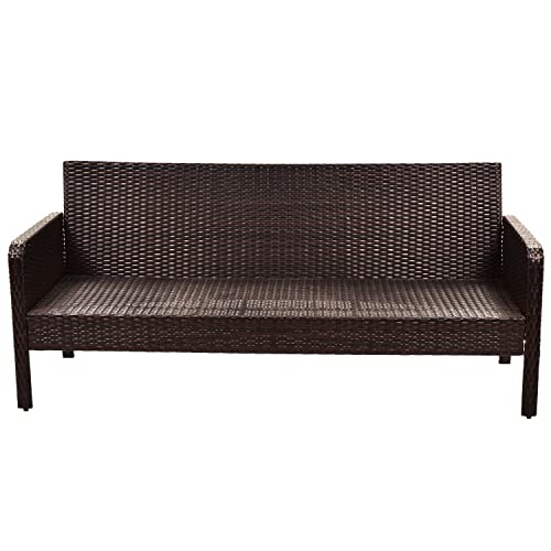 Merax Outdoor Patio PE Wicker Rattan Sofa Dining Set with Removable Cushions empered Glass Tea Table for Backyard, Poolside, Deck, Blue,6 Piece