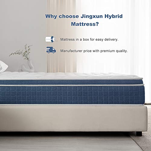 Jingxun King Mattress 14 inch Innerspring Mattress Strong Support Pocket Spring Hybrid Mattress Pressure Relief Bed in a Box Medium Firm Bed Mattress,76"*80"*14"