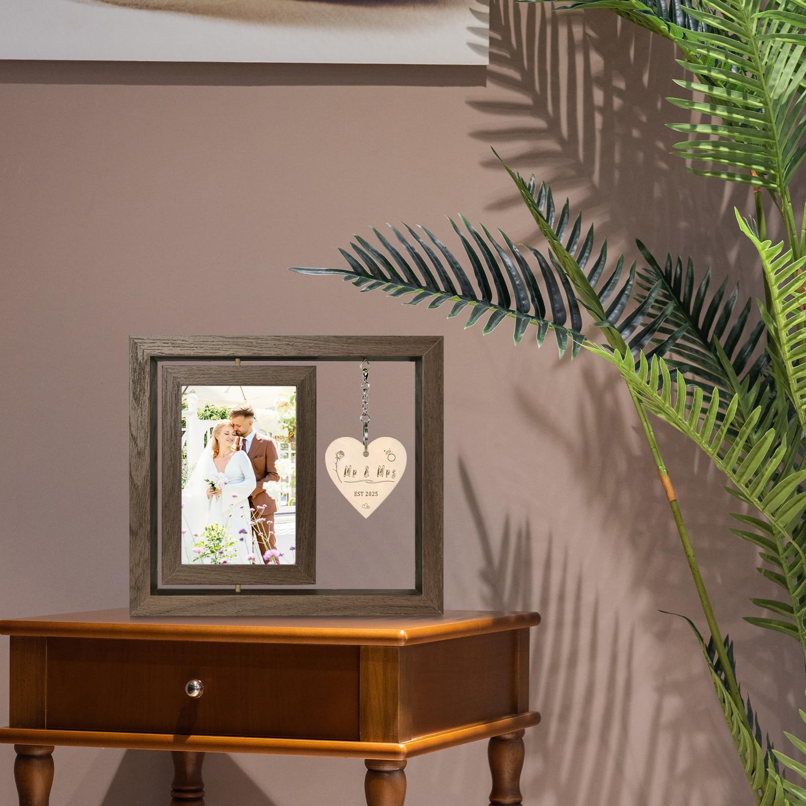 EYITUPC Rotating Floating Mr and Mrs EST 2025 Picture Frame, Wedding Gifts Bridal Shower Gifts Engagement Gifts for Newlywed Couples