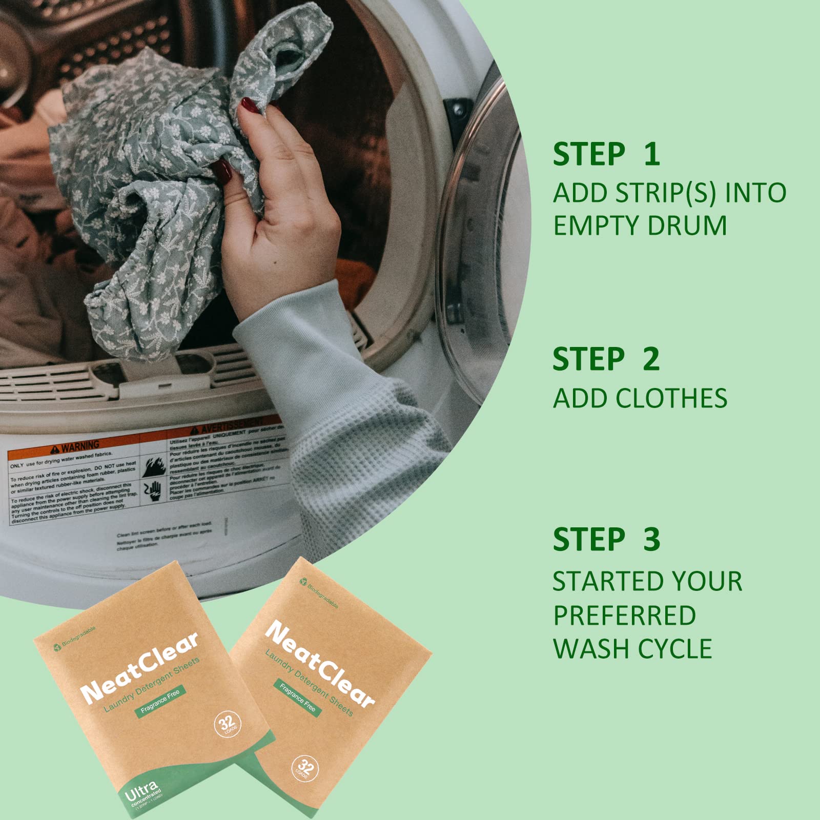 NeatClear Laundry Detergent Sheets - Travel Size - Fragrance Free 32 Strips (32 Loads) - Concentrated Liquidless Laundry Soap - No Mess - Space-Saving - for Travel, Apartments, Dorms, Sink