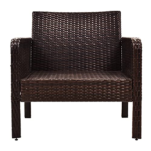 Merax Outdoor Patio PE Wicker Rattan Sofa Dining Set with Removable Cushions empered Glass Tea Table for Backyard, Poolside, Deck, Blue,6 Piece