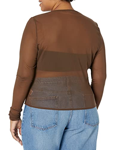 The Drop Women's Zander Mesh Long Sleeve Blouse, Coffee Bean, XXL, Plus Size