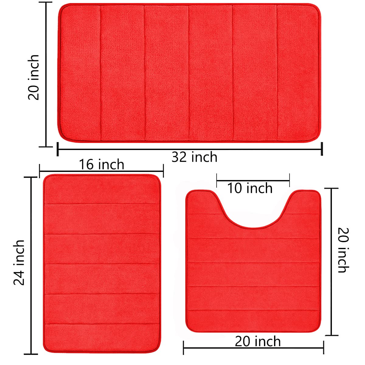 Bathroom Rugs Memory Foam Bath Mat Bathroom Rugs Sets 3 Piece Bath Mats for Bathroom Sets Thick Soft Absorbent Bath Rugs Shower Mat with No Slip PVC Backing Machine Washable,Easy to Dry - Red