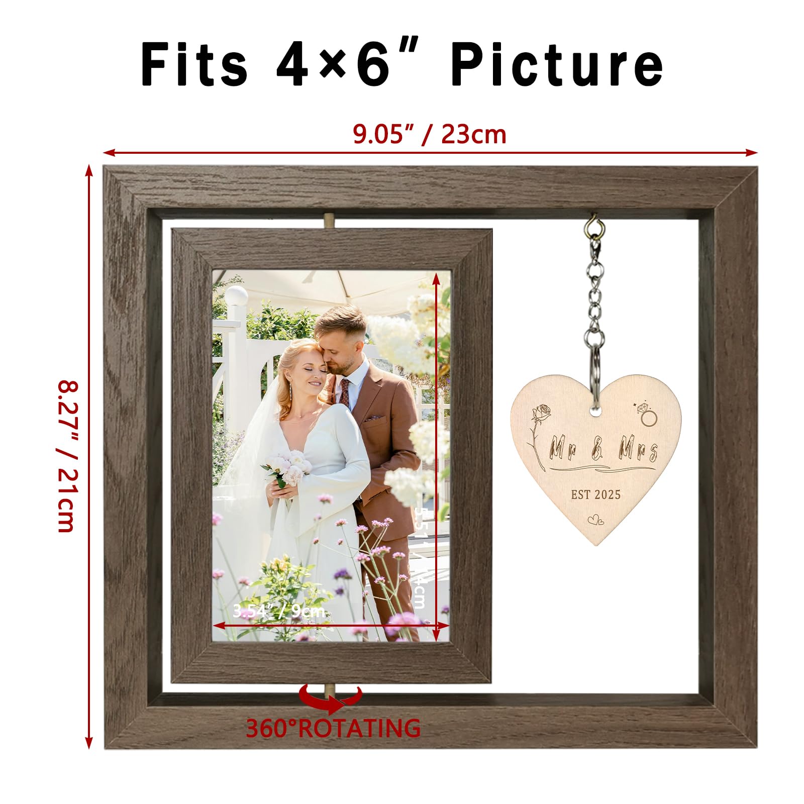 EYITUPC Rotating Floating Mr and Mrs EST 2025 Picture Frame, Wedding Gifts Bridal Shower Gifts Engagement Gifts for Newlywed Couples