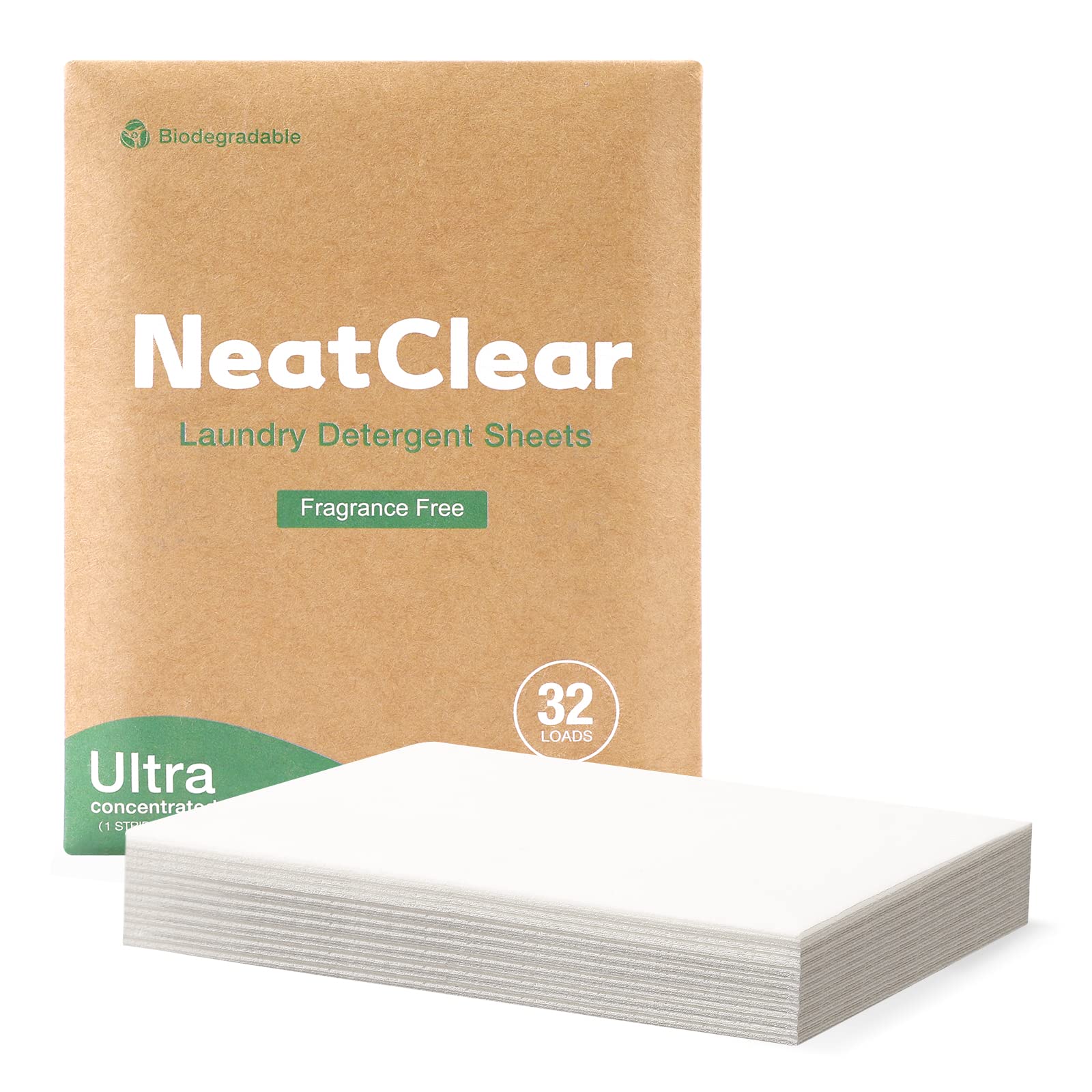 NeatClear Laundry Detergent Sheets - Travel Size - Fragrance Free 32 Strips (32 Loads) - Concentrated Liquidless Laundry Soap - No Mess - Space-Saving - for Travel, Apartments, Dorms, Sink