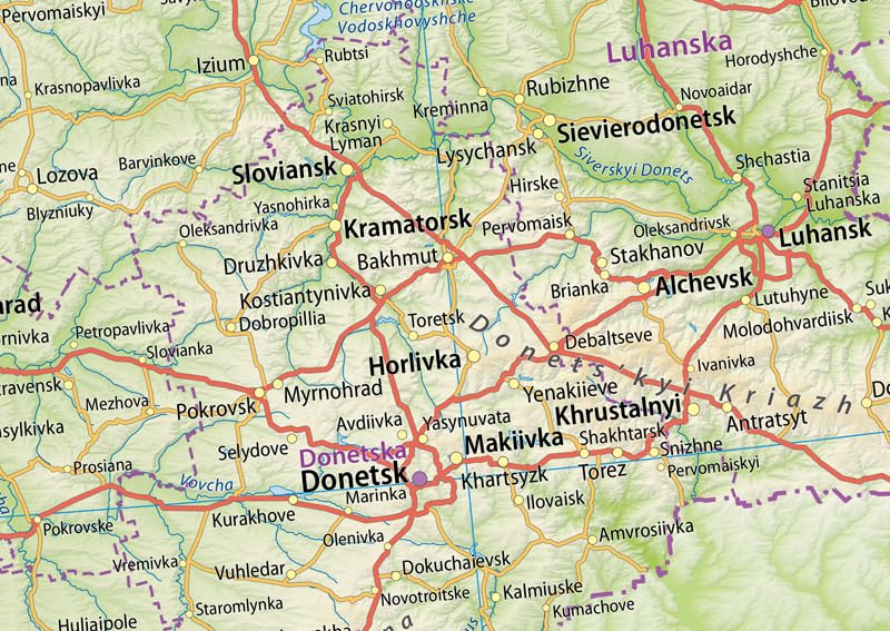 Detailed Ukraine Physical Map - 23.3 x 33.1 Inches - Paper Laminated
