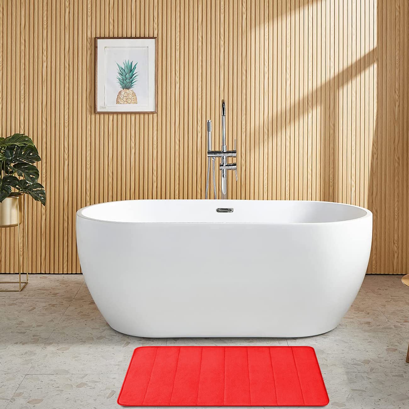 Bathroom Rugs Memory Foam Bath Mat Bathroom Rugs Sets 3 Piece Bath Mats for Bathroom Sets Thick Soft Absorbent Bath Rugs Shower Mat with No Slip PVC Backing Machine Washable,Easy to Dry - Red