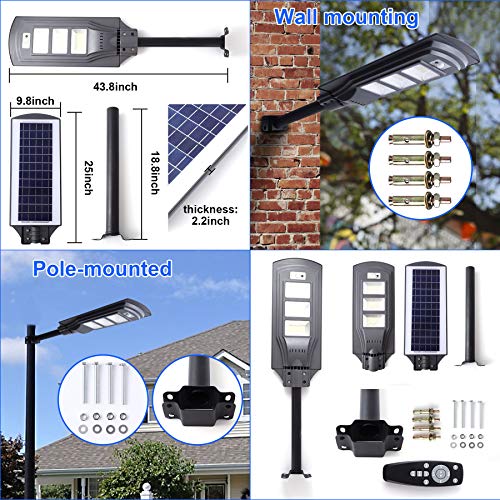 ILLSTAR Solar Street Lights Outdoor - Solar Street Light Dusk to Dawn 300W Equivalent - Motion Sensor & Remote Control - Solar Street Light for Parking Lot,Backyard, Pathway etc.(2-Pack