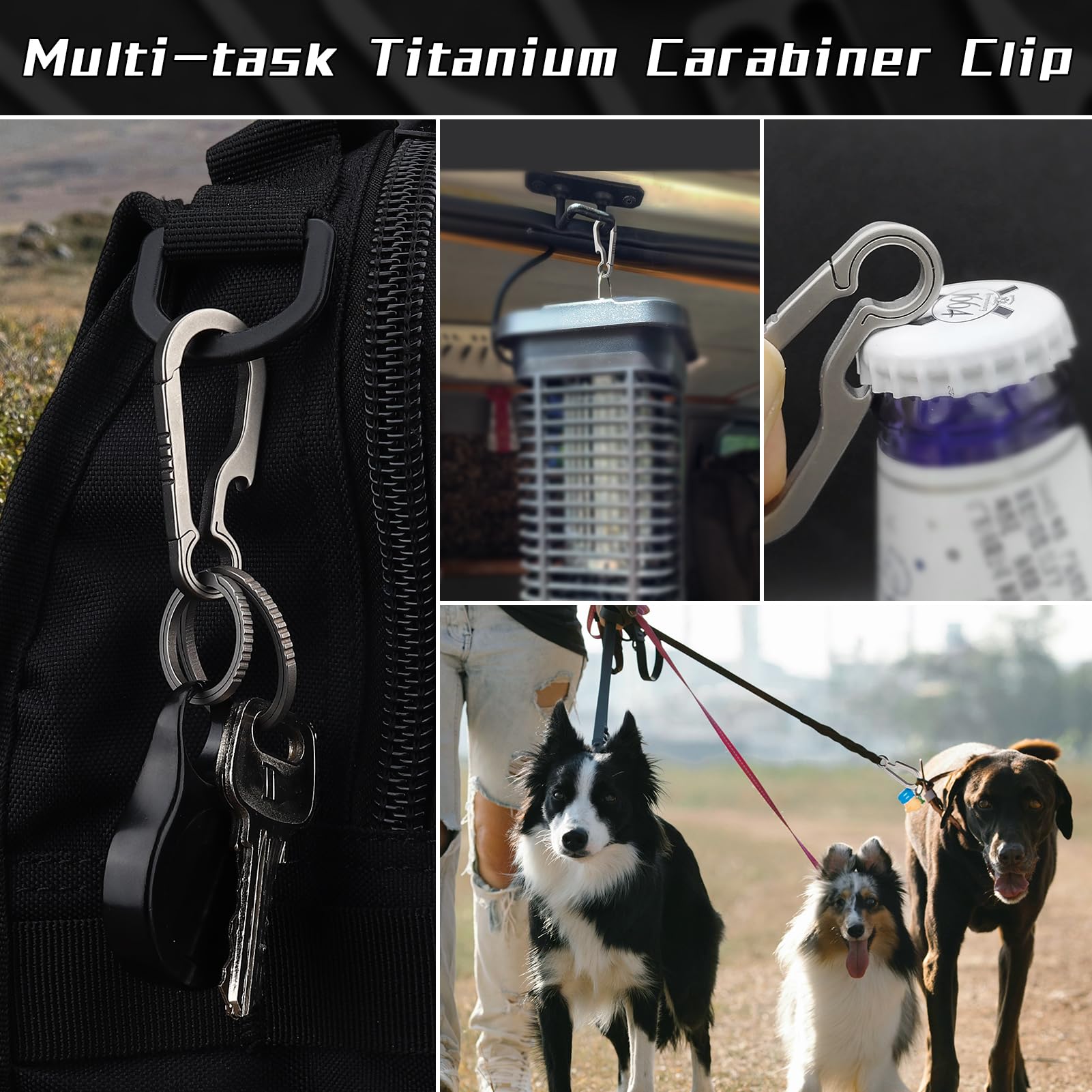 PJYTAC Black Titanium Carabiner for Keys Small Keychain Quick Release Key Clip with Bottle Opener Holder for Men and Women Gifts for Him