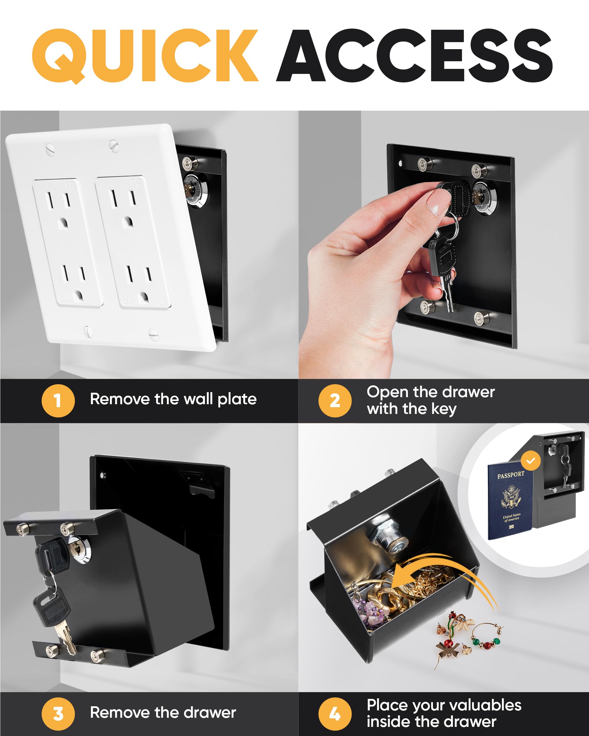 Elder Welder® Wall Outlet Hidden Safe with Key Lock | The Sneaky Way to Trick Thieves | Easy to Install | 100% Real Wall Plate | Wall Hidden Safe for Money | Elevated Choice Over Book Safe or Can Safe