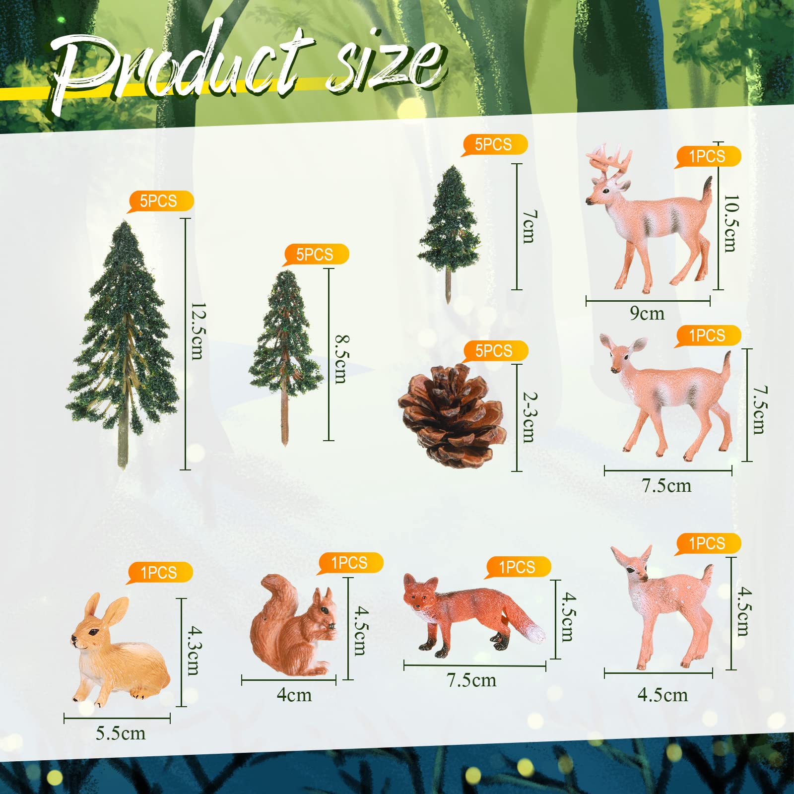Sratte 26 Pcs Forest Animal Figures Diorama Kit, Woodland Creatures Toys Hunting Toys Model Diorama Supplies for Back to School Gift Educational Learning Birthday Gift