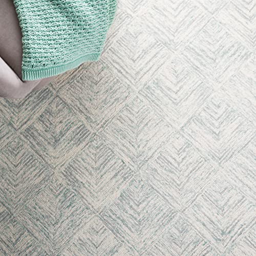 SAFAVIEH Abstract Collection Area Rug - 8' x 10', Grey & Turquoise, Handmade Wool, Ideal for High Traffic Areas in Living Room, Bedroom (ABT428F)