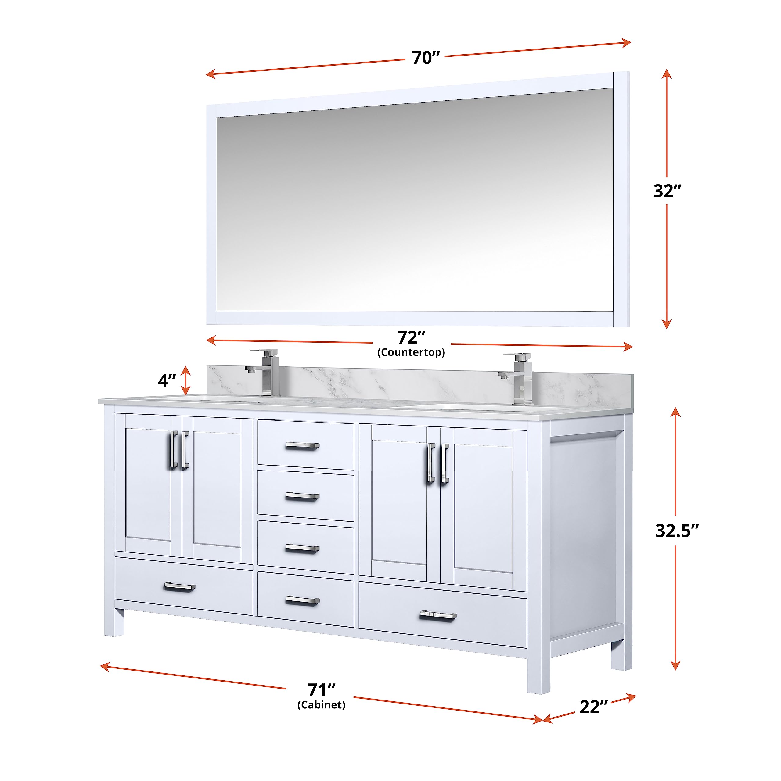 Bell+Modern Big Sur 72 in. W x 22 in. D White Double Bath Vanity and White Quartz Top