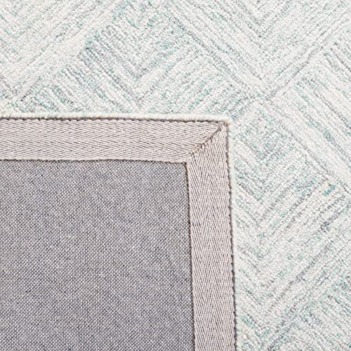 SAFAVIEH Abstract Collection Area Rug - 8' x 10', Grey & Turquoise, Handmade Wool, Ideal for High Traffic Areas in Living Room, Bedroom (ABT428F)