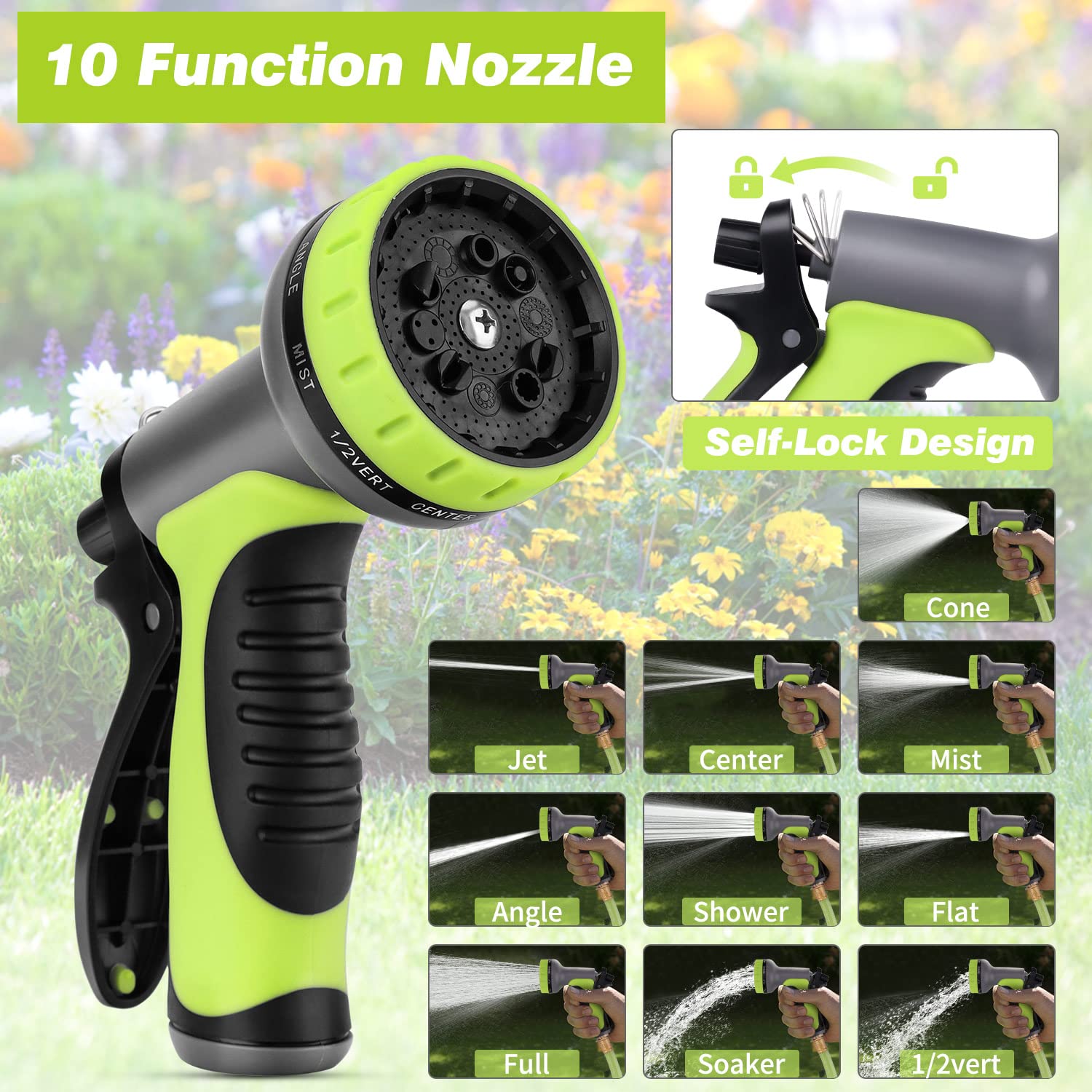 REDUCTUS 5/8" x 85 ft Retractable Garden Hose Reel, Wall Mount Retractable Water Hose with 10 Pattern Hose Nozzle, Any Length Lock/180° Swivel Automatic Hose Reels for Outside Garden Watering