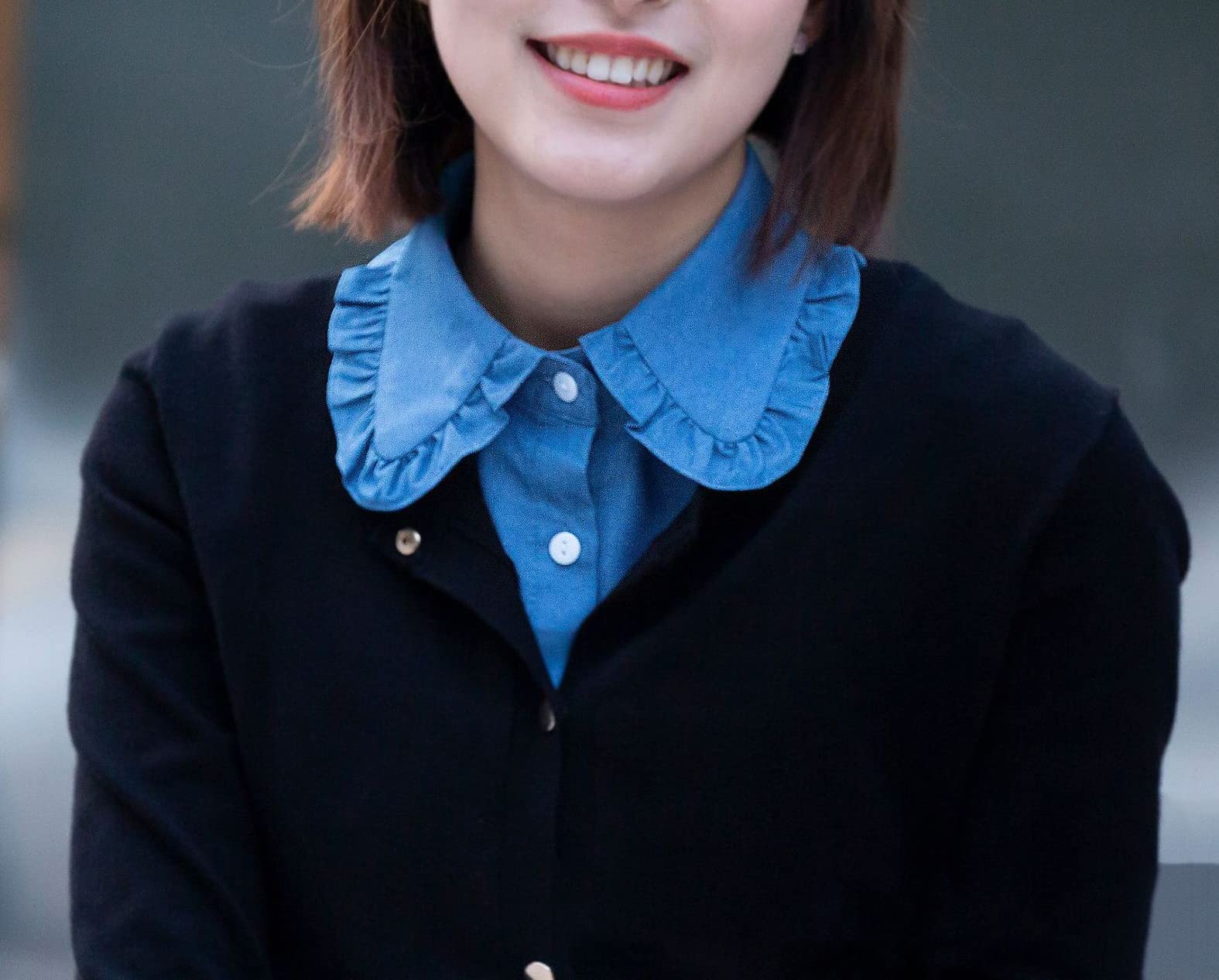 GUZOSJO Denim Detachable Collar Shirt,Dickey Half Blouse False Collar for Lady Girls