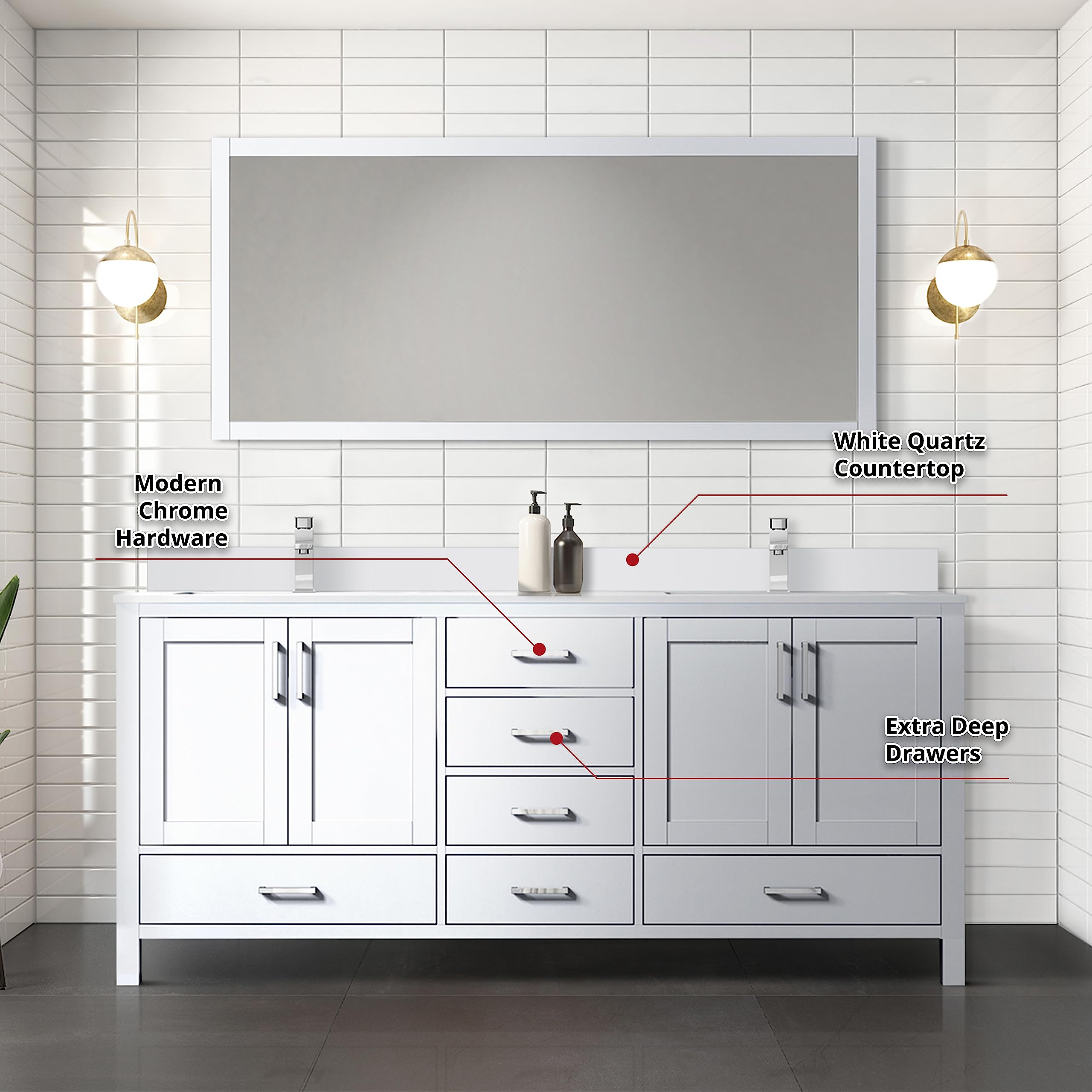 Bell+Modern Big Sur 72 in. W x 22 in. D White Double Bath Vanity and White Quartz Top