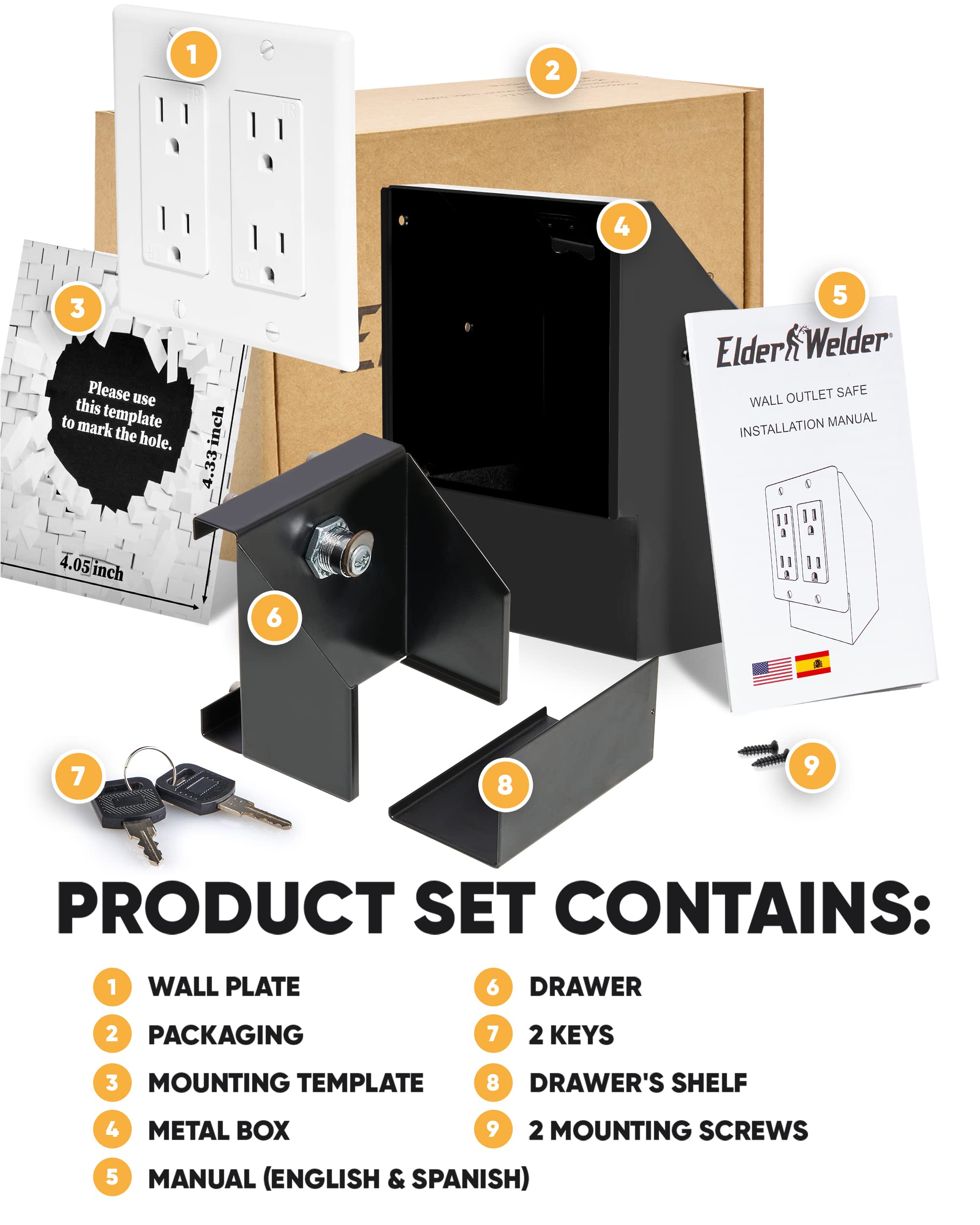 Elder Welder® Wall Outlet Hidden Safe with Key Lock | The Sneaky Way to Trick Thieves | Easy to Install | 100% Real Wall Plate | Wall Hidden Safe for Money | Elevated Choice Over Book Safe or Can Safe