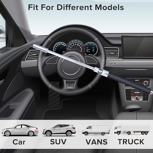 Anti Theft Steering Wheel Lock, Retractable Wheel Locks, Universal Adjustable Car Theft Prevention Device with 3 Keys and Safety Hammer Fit for All Type of Cars