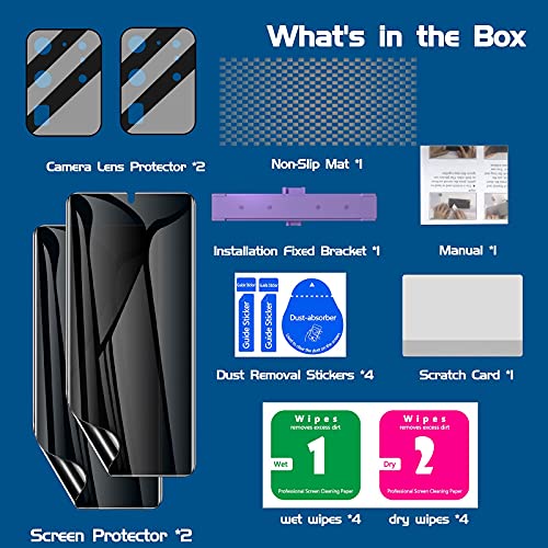 LYWHL [2+2 Pack] for Samsung Galaxy S20 Ultra Privacy Screen Protector, [Support Fingerprint ID] Anti-Spy Black Full Adhesive Flexible Film + Camera Lens Glass Protector for Galaxy S20 Ultra