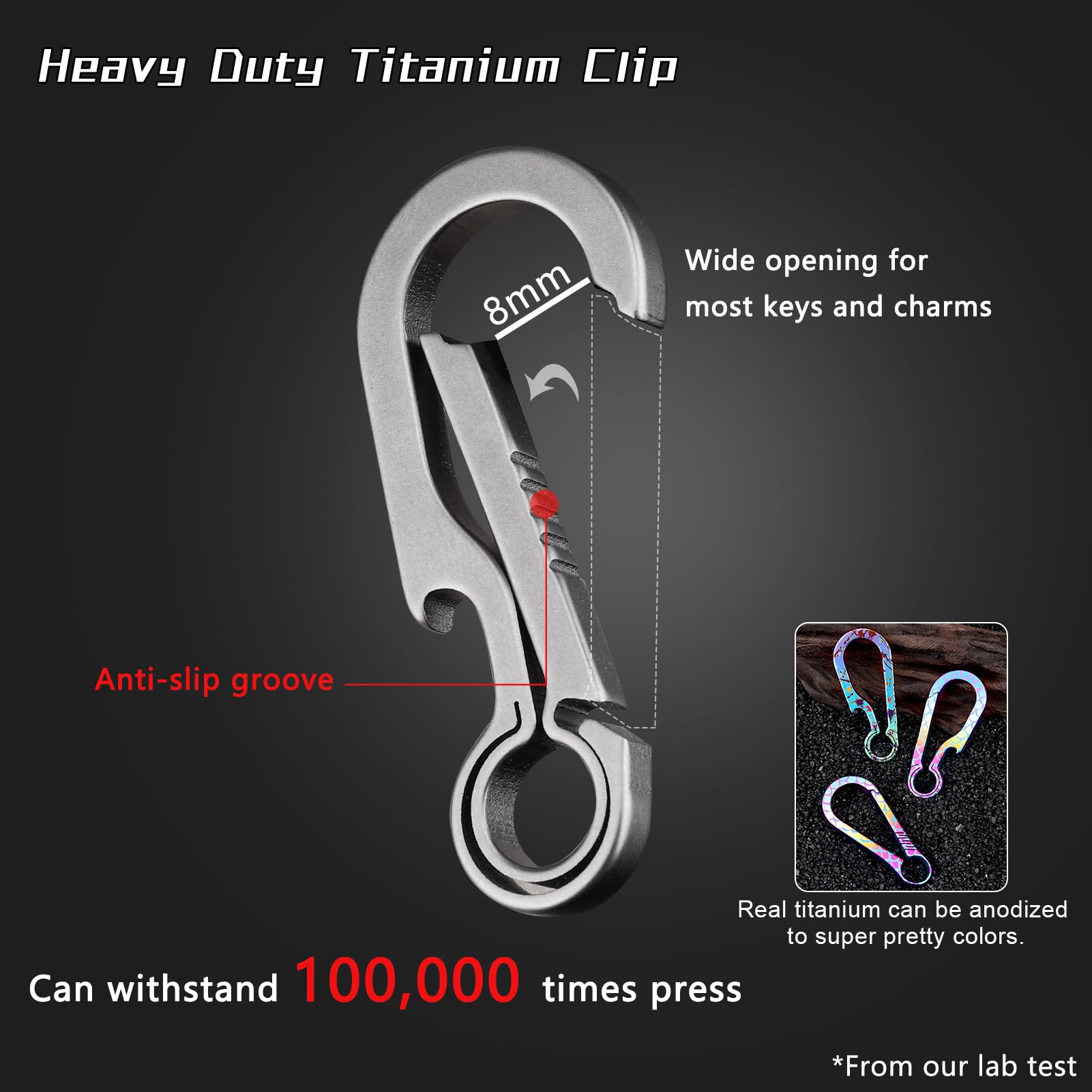 PJYTAC Black Titanium Carabiner for Keys Small Keychain Quick Release Key Clip with Bottle Opener Holder for Men and Women Gifts for Him