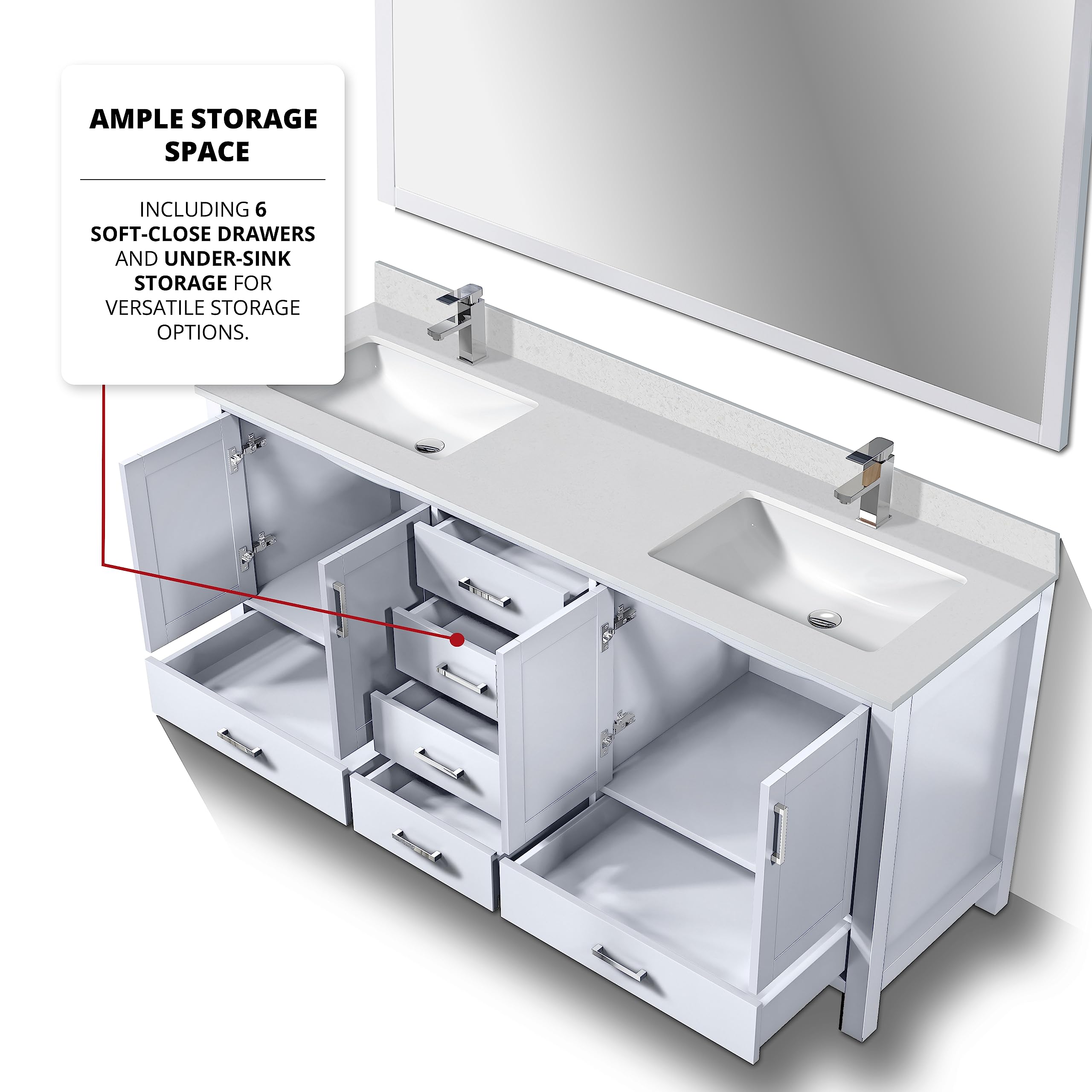 Bell+Modern Big Sur 72 in. W x 22 in. D White Double Bath Vanity and White Quartz Top