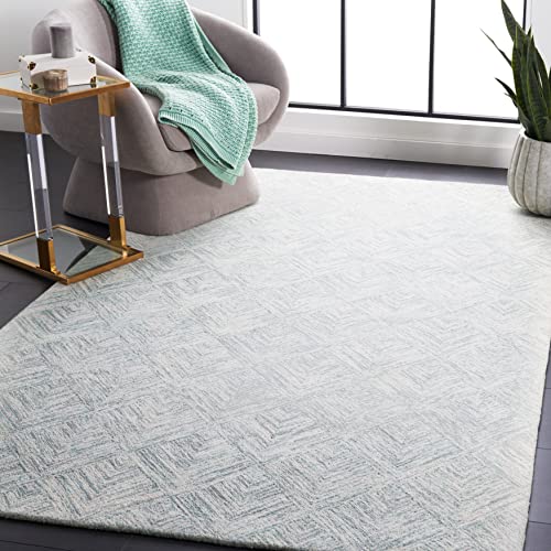 SAFAVIEH Abstract Collection Area Rug - 8' x 10', Grey & Turquoise, Handmade Wool, Ideal for High Traffic Areas in Living Room, Bedroom (ABT428F)