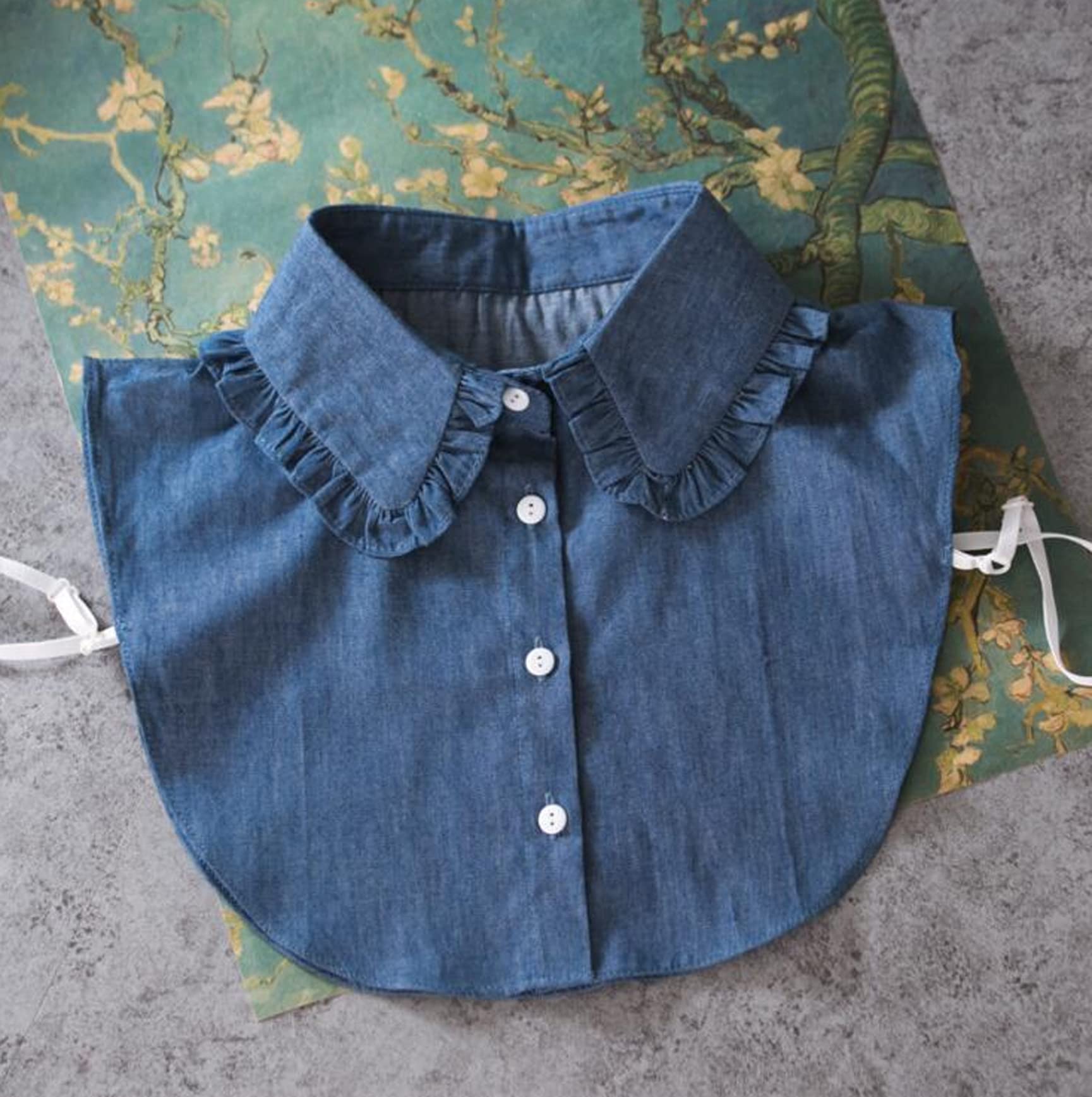 GUZOSJO Denim Detachable Collar Shirt,Dickey Half Blouse False Collar for Lady Girls