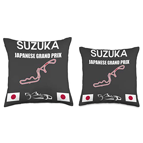 Suzuka Circuit Racing Japanese Pit Crew Store Suzuka Circuit Formula Racing Car Japanese Grand Prix Throw Pillow, 18x18, Multicolor
